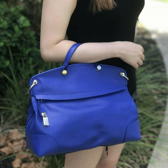 Furla | Bags | Furla Piper Lg Leather Top Handle Bag Indigo Blue | Poshmark